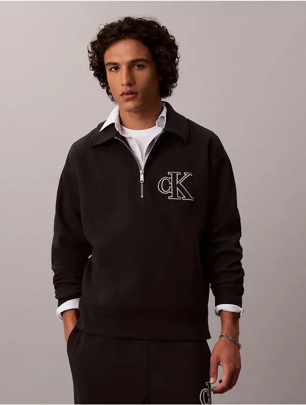 Calvin Klein Double Knit Monogram Zip Polo Sweatshirt