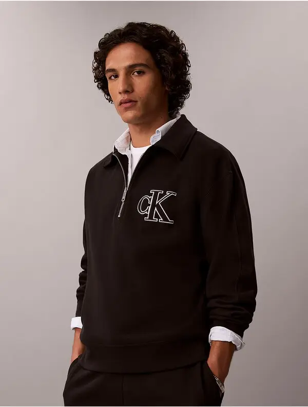 Calvin Klein Double Knit Monogram Zip Polo Sweatshirt