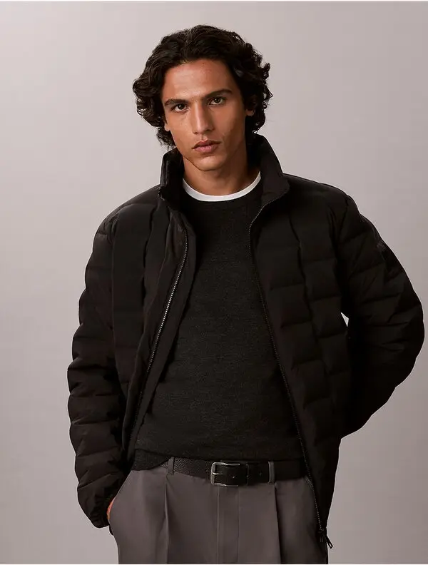 Calvin Klein Quilted Mock Neck Down Puffer Jacket - Black