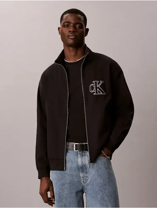 Calvin Klein Double Knit Monogram Zip Jacket - Black