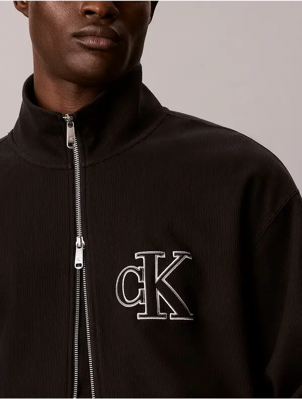 Calvin Klein Double Knit Monogram Zip Jacket - Black