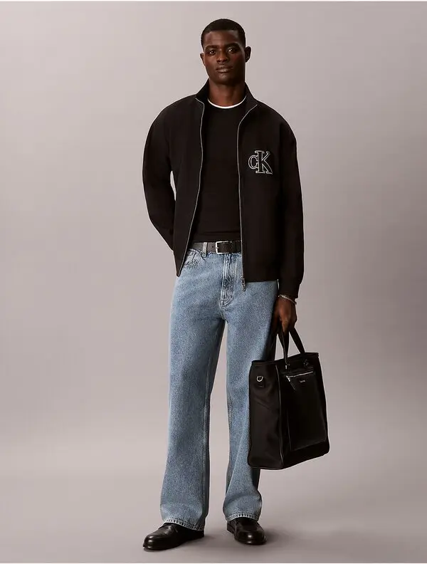 Calvin Klein Double Knit Monogram Zip Jacket - Black