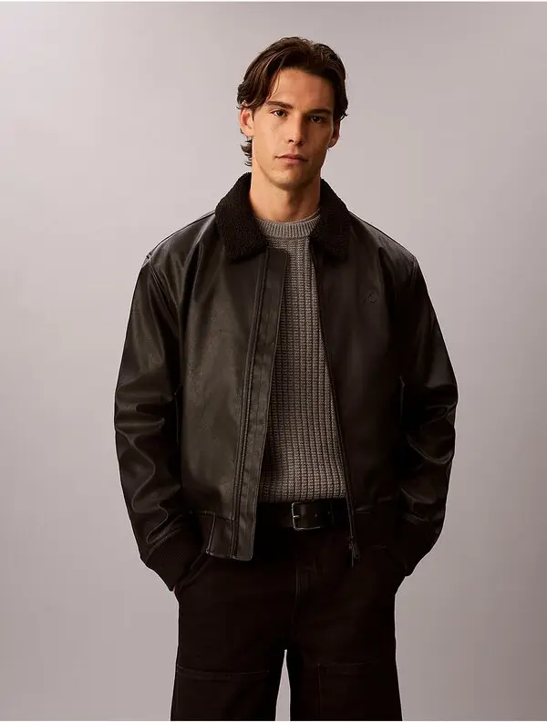 Calvin Klein Faux Leather Sherpa Bomber Jacket