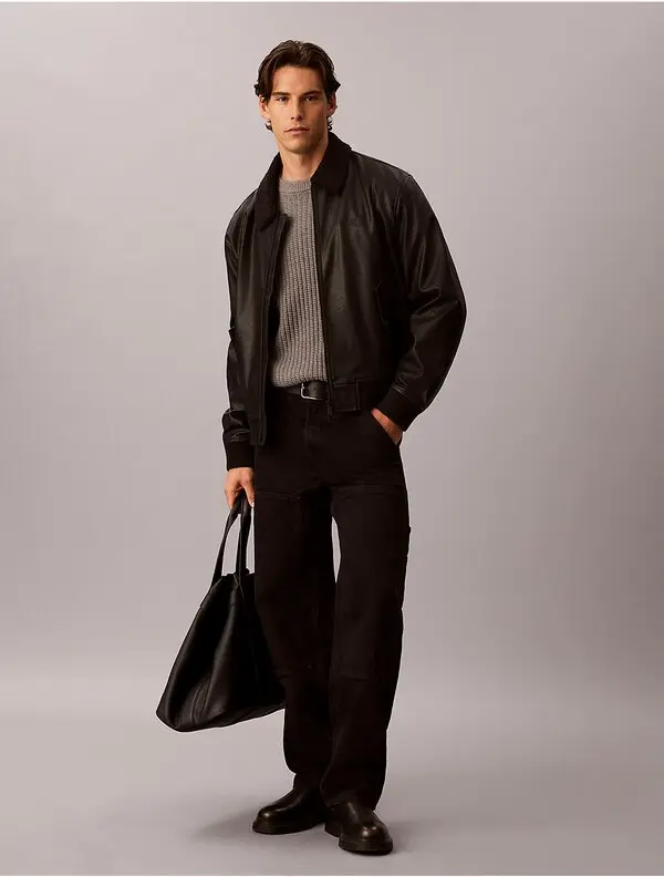 Calvin Klein Faux Leather Sherpa Bomber Jacket