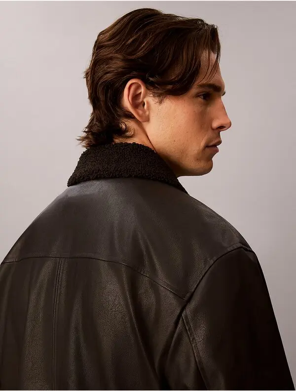 Calvin Klein Faux Leather Sherpa Bomber Jacket