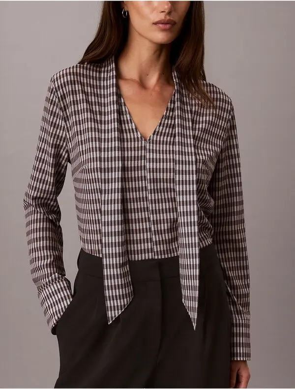 Calvin Klein Printed Scarf Neck Long Sleeve Top