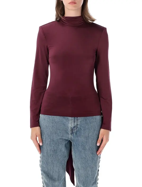 ROTATE BY BIRGER CHRISTENSEN Fitted Turtleneck Long Sleeve Top - Winetasting