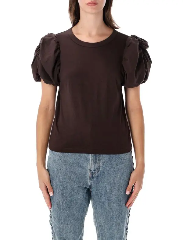 ROTATE BY BIRGER CHRISTENSEN Puff Sleeve Crewneck T-shirt - Mole Brown