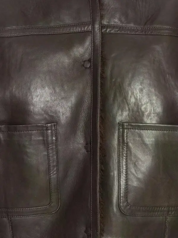 ROTATE BY BIRGER CHRISTENSEN Bonded Fur Leather Jacket Dark
