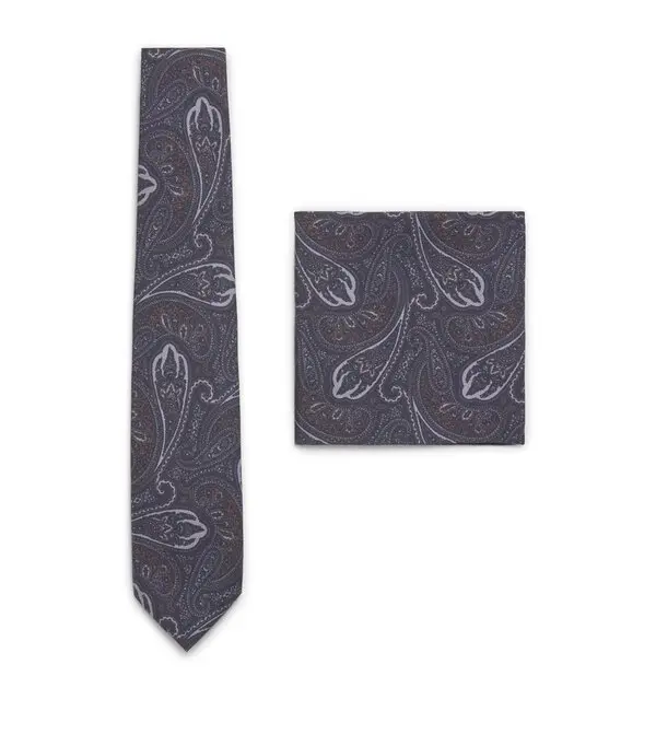 Corneliani Silk Necktie And Pocket Square Set - Grey