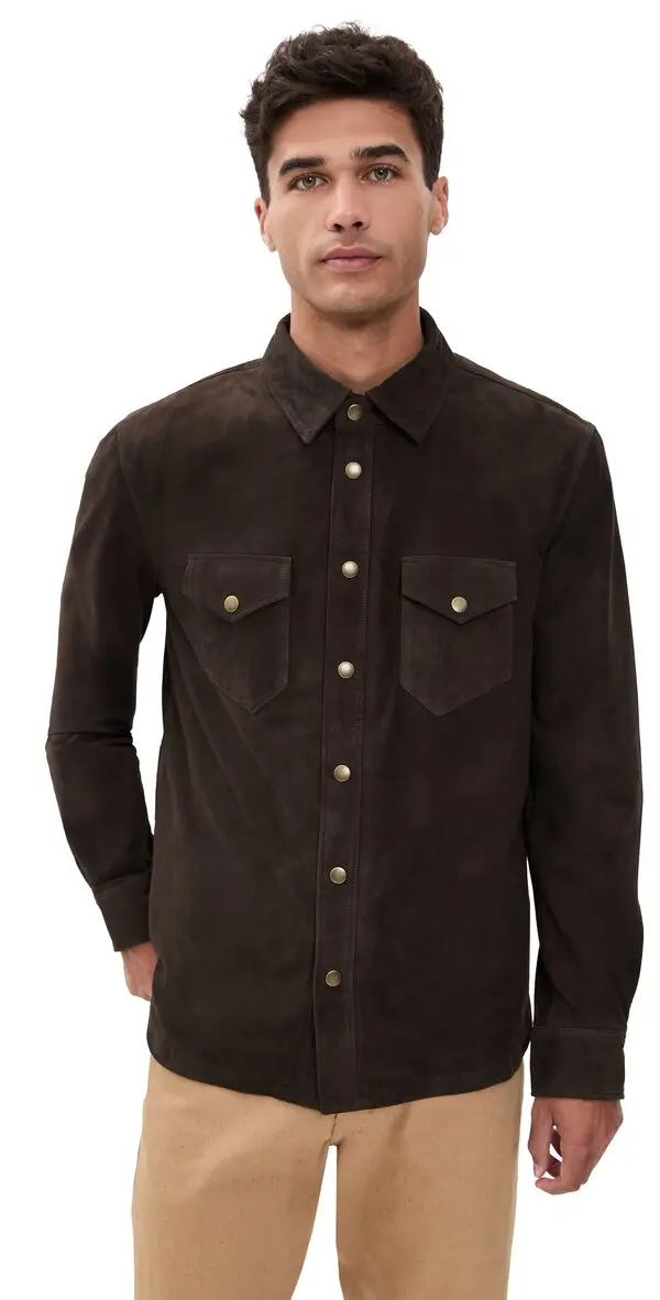 Billy Reid Savoy Suede Workshirt - Chocolate