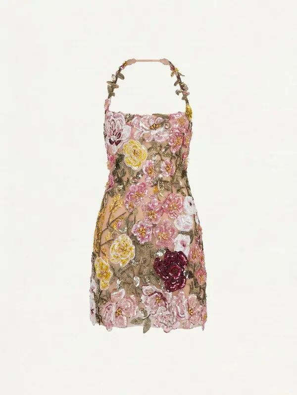 Oscar De La Renta Beaded Mixed Botanical Embroidered Cocktail Dress - One-color