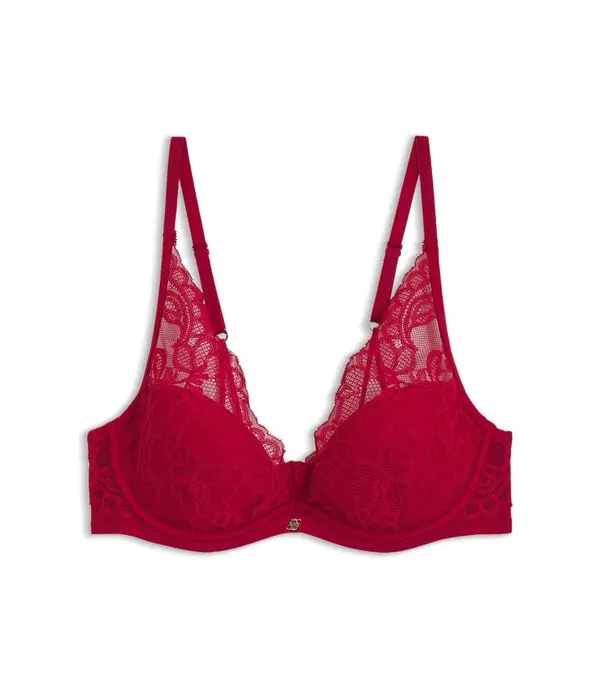BOSS Underwire Bra With Lace Trim - Red