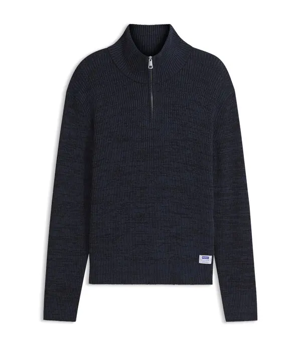 Hugo Relaxed-fit Zipper-neck Sweater With Mouliné Texture