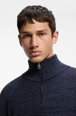 Hugo Relaxed-fit Zipper-neck Sweater With Mouliné Texture