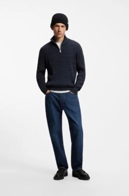 Hugo Relaxed-fit Zipper-neck Sweater With Mouliné Texture