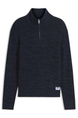 Hugo Relaxed-fit Zipper-neck Sweater With Mouliné Texture