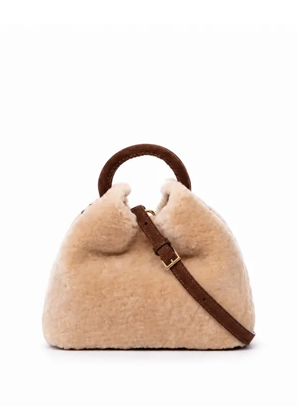 ELLEME Baozi Shearling And Suede Handbag - Cream/brownie