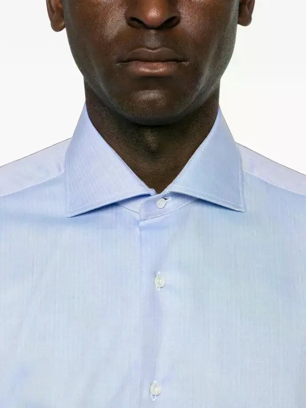 BARBA NAPOLI Herringbone-pattern Spread-collar Shirt