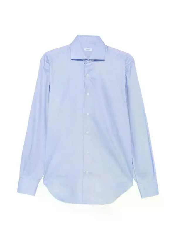 BARBA NAPOLI Herringbone-pattern Spread-collar Shirt - Blue