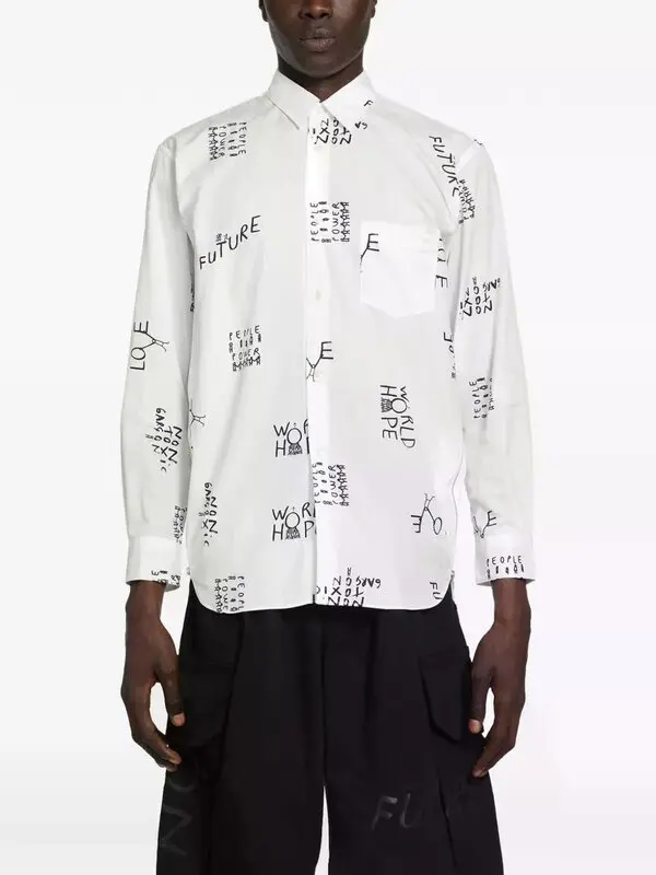 Comme Des Garçons Slogan-print Zip-detail Shirt