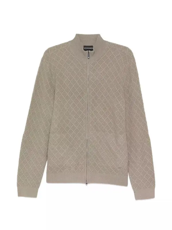 Emporio Armani Diamond-textured Zip-up Cardigan - Neutrals