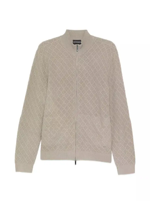 Emporio Armani Diamond-textured Zip-up Cardigan - Neutrals