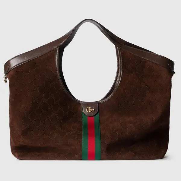 Gucci Giglio Large Tote Bag Suede - Brown