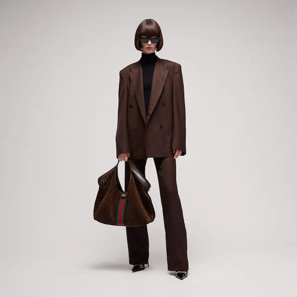 Gucci Giglio Large Tote Bag Suede - Brown