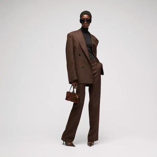 Gucci Small Boston Bag With Web Suede - Brown
