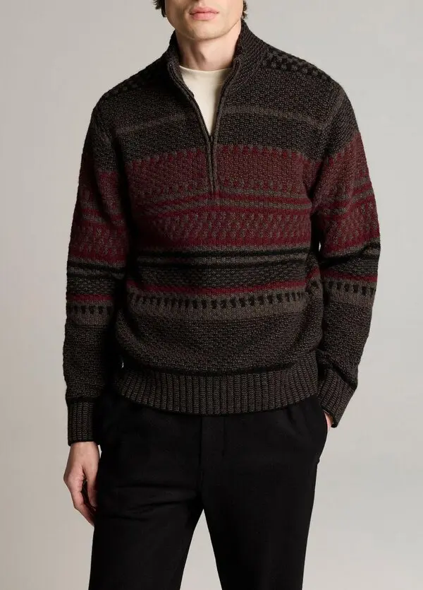 Vince Merino Wool-blend Variegated Jacquard Quarter-zip Sweater