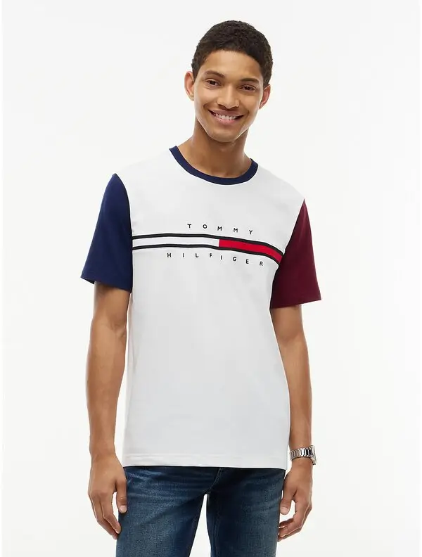 Tommy Hilfiger Colorblock Flag Stripe Logo T-shirt - Ecru