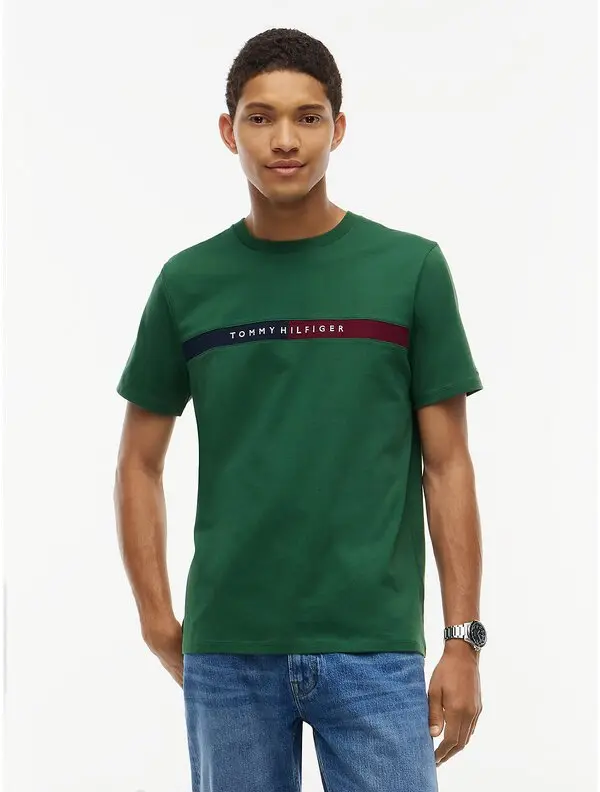 Tommy Hilfiger Colorblock Flag Stripe Logo T-shirt - Deep Evergreen