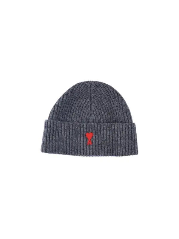 AMI Paris Wool Logo Beanie - Gray