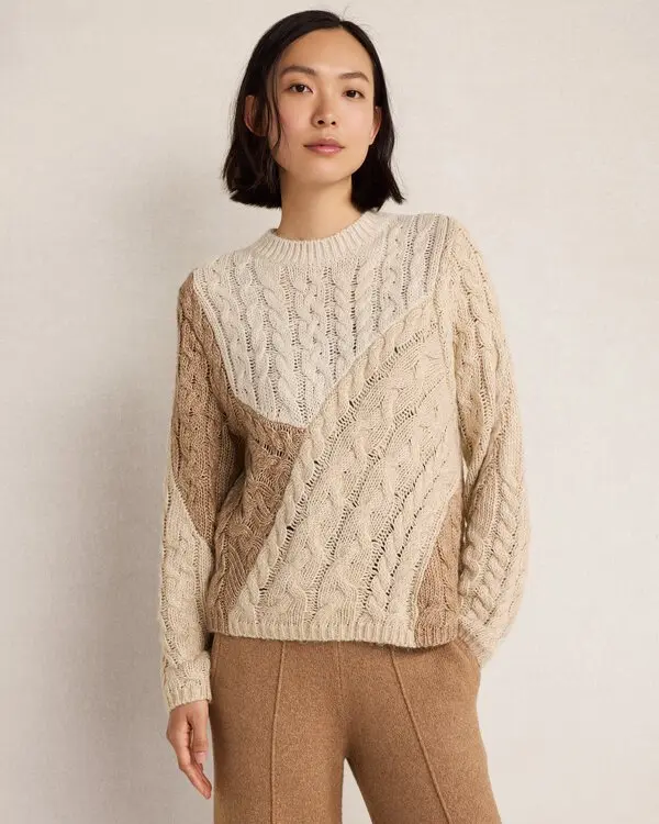 HAVEN WELL WITHIN Cotton Blend Patchwork Cableknit Sweater