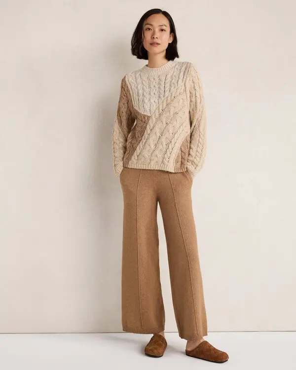 HAVEN WELL WITHIN Cotton Blend Patchwork Cableknit Sweater