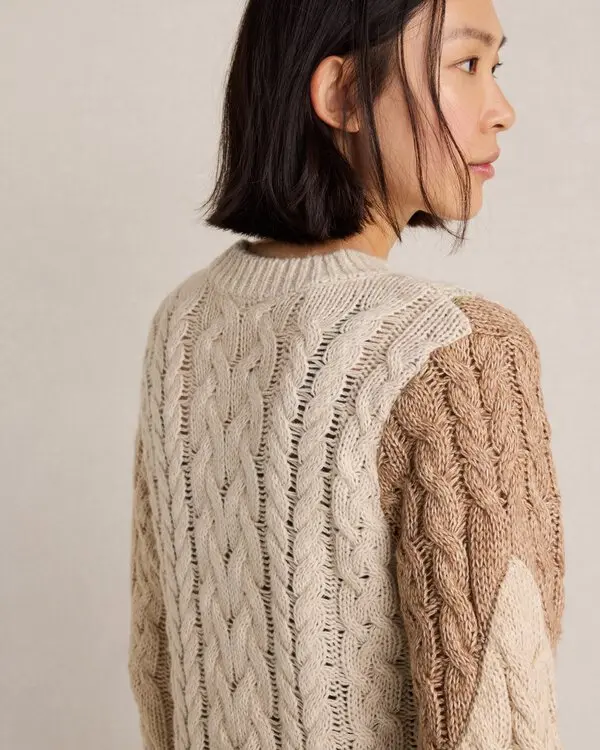 HAVEN WELL WITHIN Cotton Blend Patchwork Cableknit Sweater