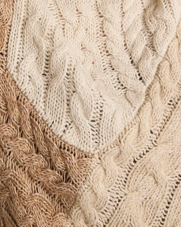 HAVEN WELL WITHIN Cotton Blend Patchwork Cableknit Sweater