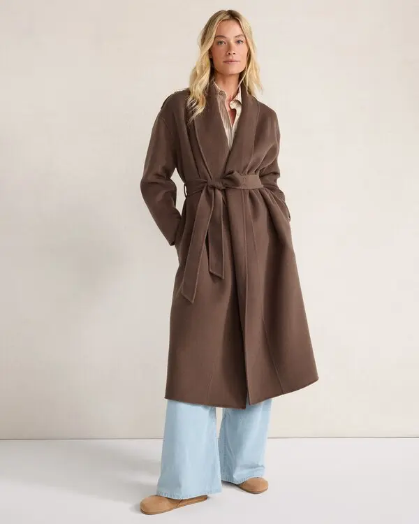 HAVEN WELL WITHIN Wool Blend Midi Coat With Removable Scarf