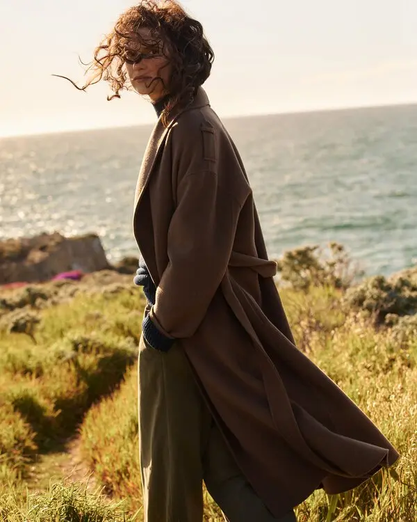 HAVEN WELL WITHIN Wool Blend Midi Coat With Removable Scarf