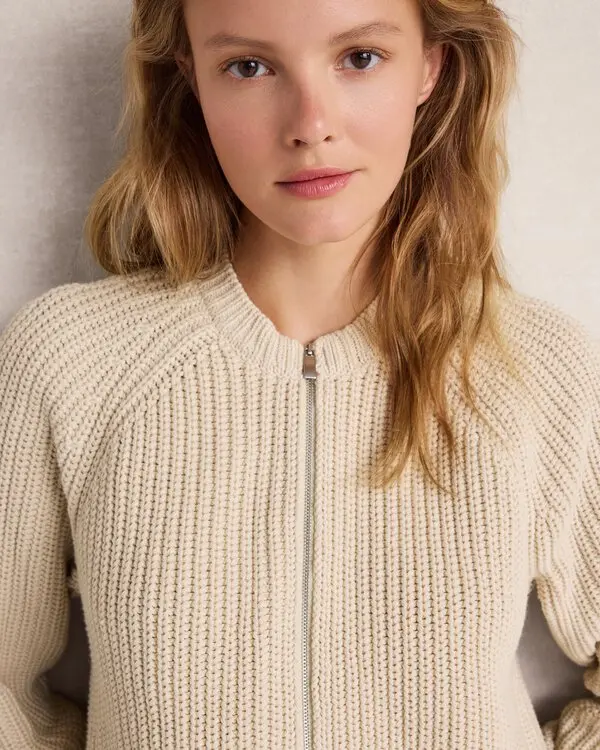 HAVEN WELL WITHIN Cotton Blend Shaker Stitch Bomber Jacket