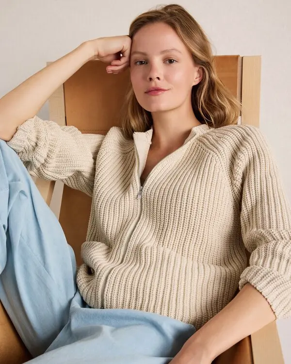 HAVEN WELL WITHIN Cotton Blend Shaker Stitch Bomber Jacket