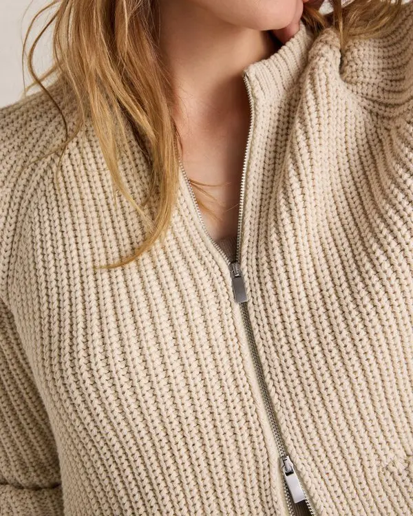 HAVEN WELL WITHIN Cotton Blend Shaker Stitch Bomber Jacket