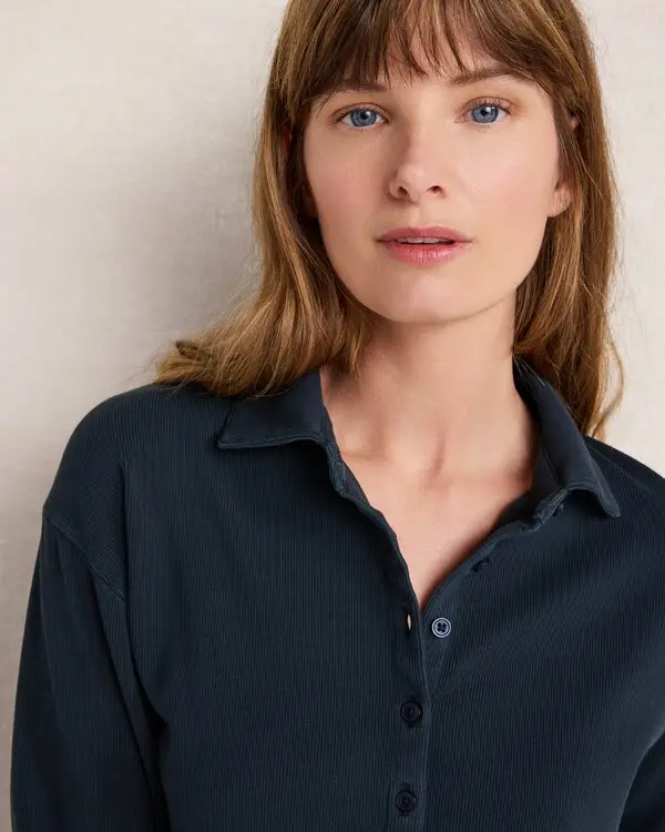 HAVEN WELL WITHIN Organic Cotton Rib Knit Front Button Shirt - Garnet