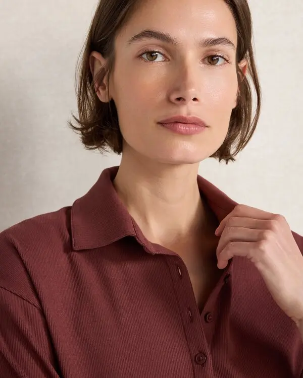 HAVEN WELL WITHIN Organic Cotton Rib Knit Front Button Shirt - Garnet