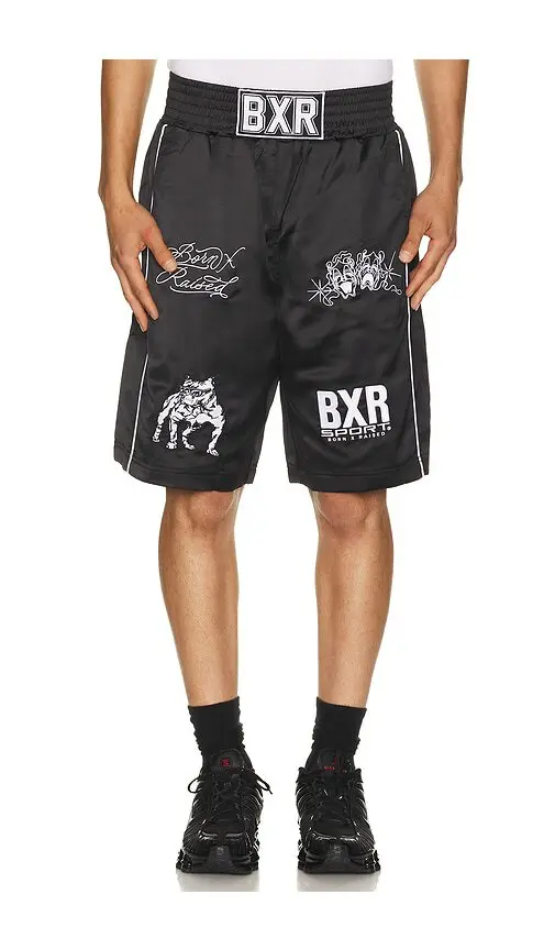 BORN X RAISED Satin Boxing Trunks - Black