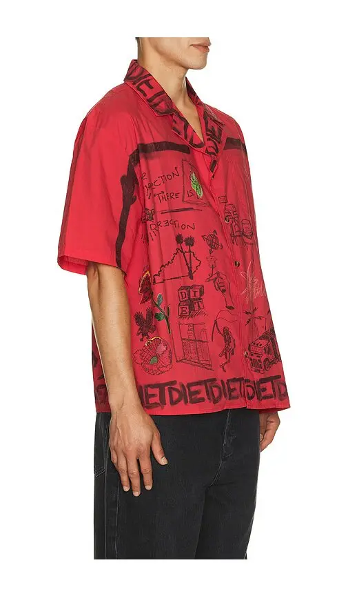 DIET STARTS MONDAY Doodle Button Up Shirt - Red