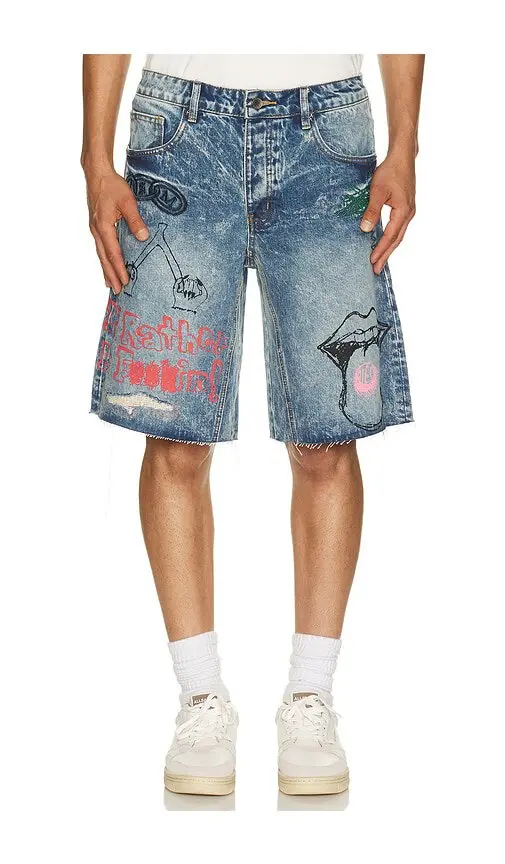 DIET STARTS MONDAY Graphic Doodle Denim Shorts