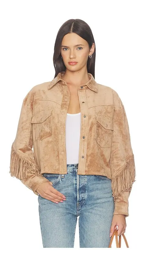 Blanknyc Cropped Fringe Jacket - Maple Sugar