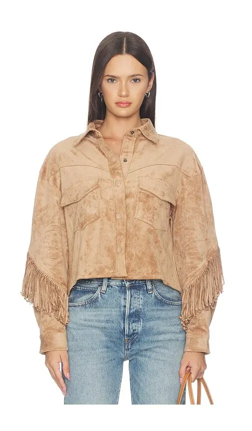 Blanknyc Cropped Fringe Jacket - Maple Sugar